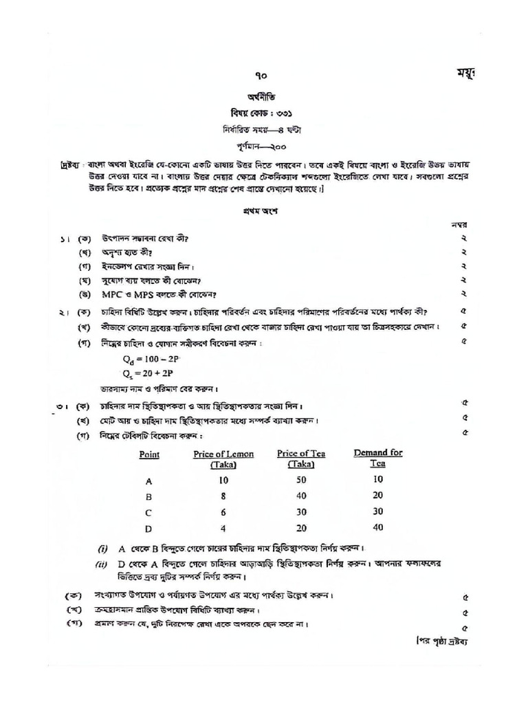 45th Bcs Written Economics Question 1 | PDF