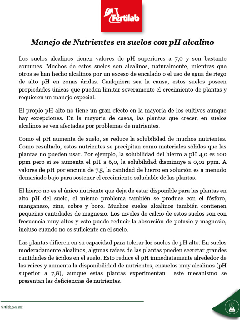 Manejo de Nutrientes en PH Alcalino | PDF | Fertilizante | Sustancias ...