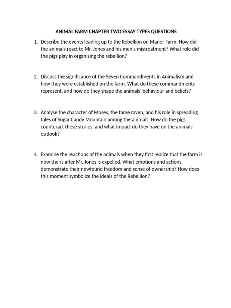 Animal Farm Chapter Two Essay Types Questions | PDF