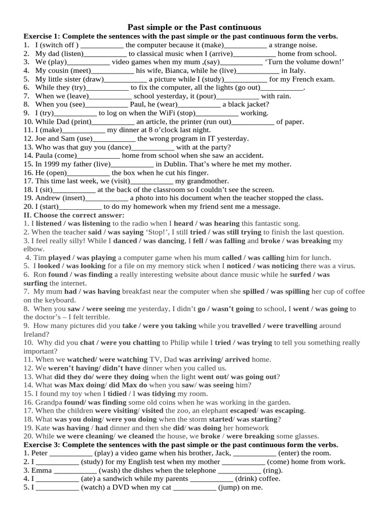 Past Simple vs. Past Continuous Exercises | PDF