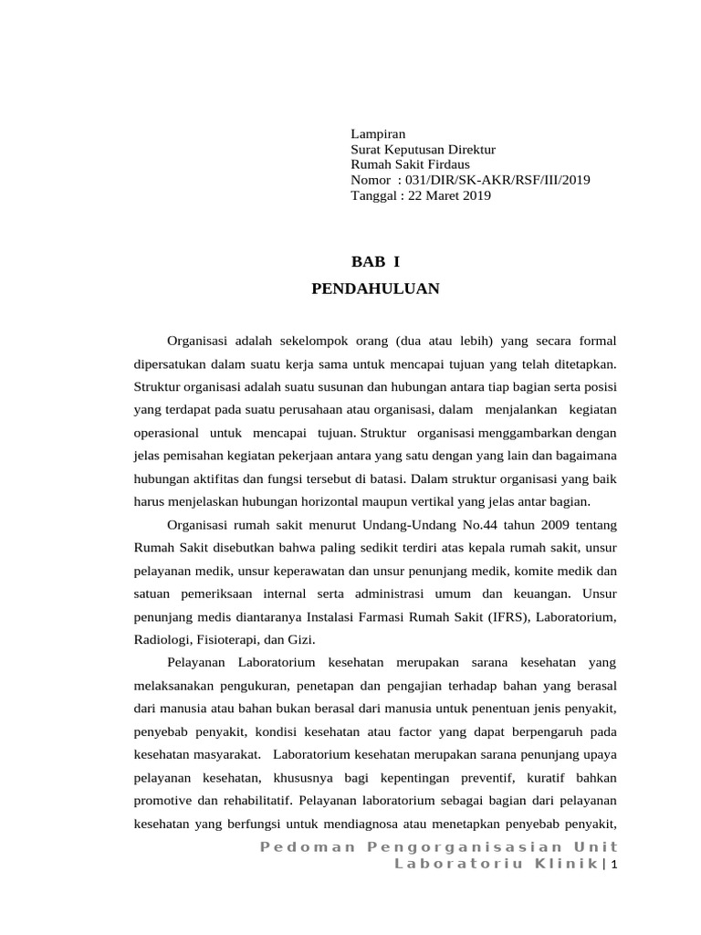 Struktur Organisasi RS Firdaus dan Layanan Kesehatan | PDF