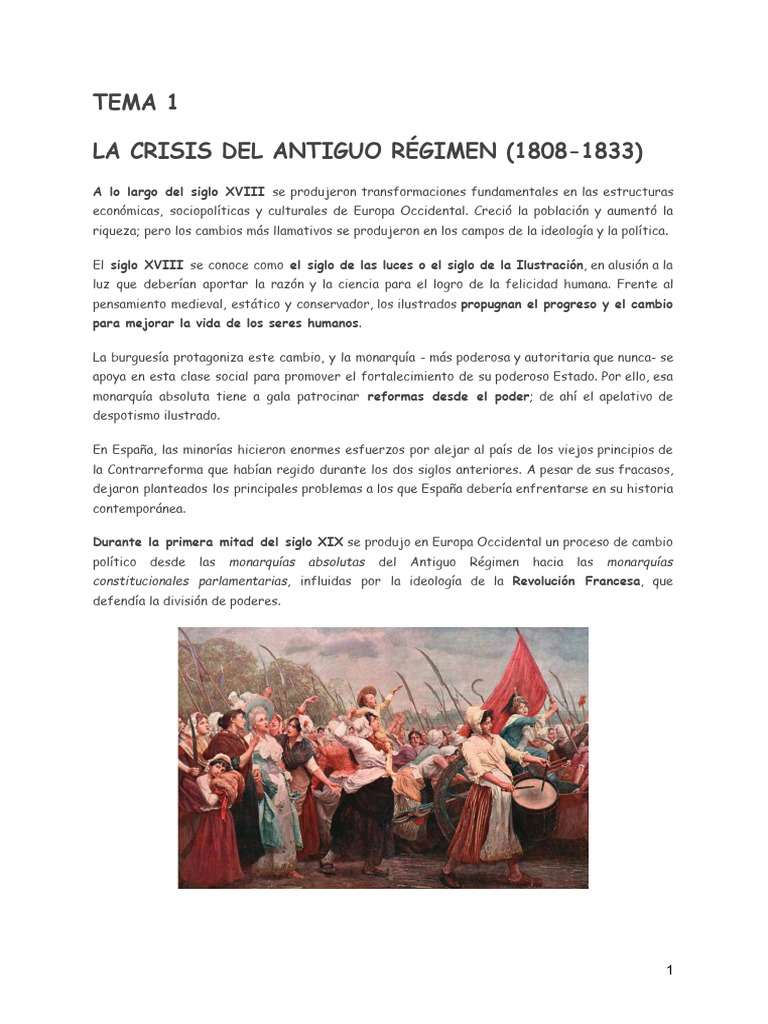 Tema 1 LA CRISIS DEL ANTIGUO RÉGIMEN (1808-1833) | PDF | Napoleón | Guerra peninsular