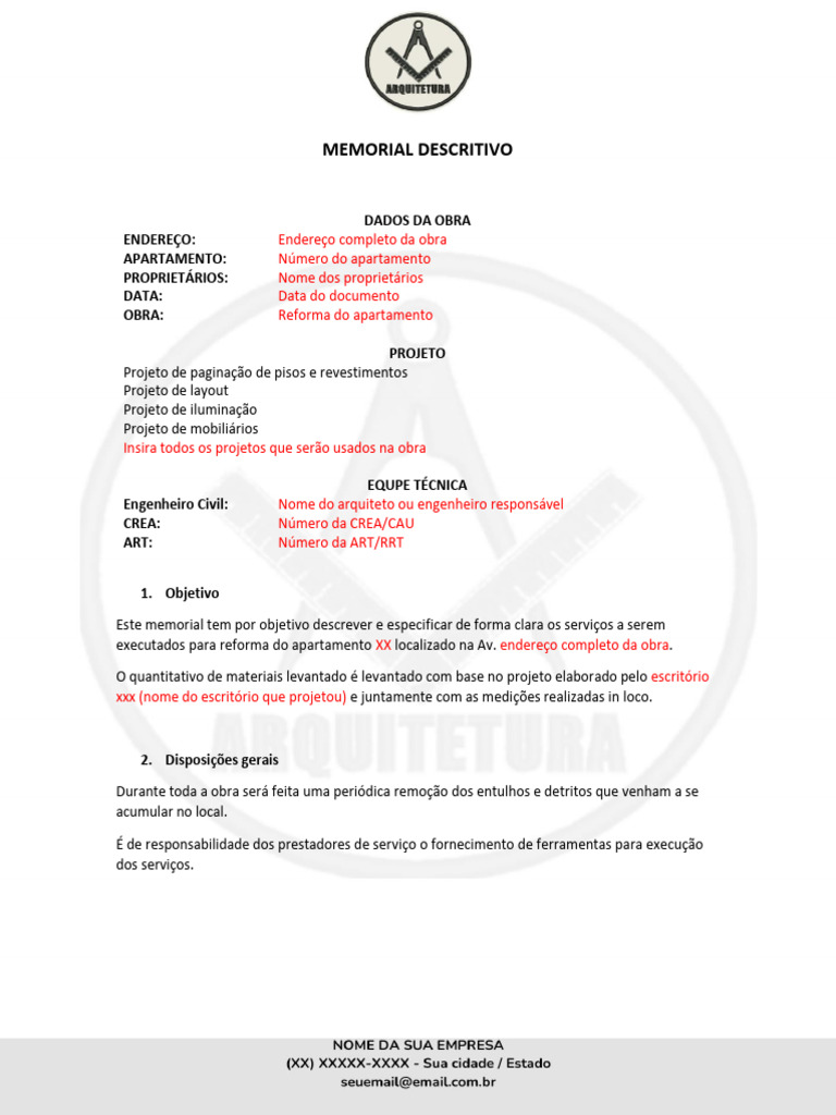 Modelo de Memorial Descritivo para Liberação de Obra | PDF | Design de ...