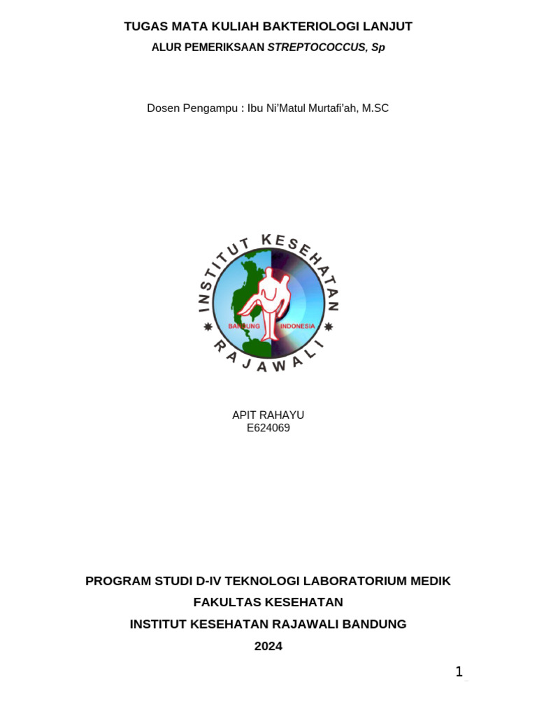 M Apit Rahayu - E624069 - (Bakterriologi) Alur Streptococcus | PDF | Pneumonia | Vaccines