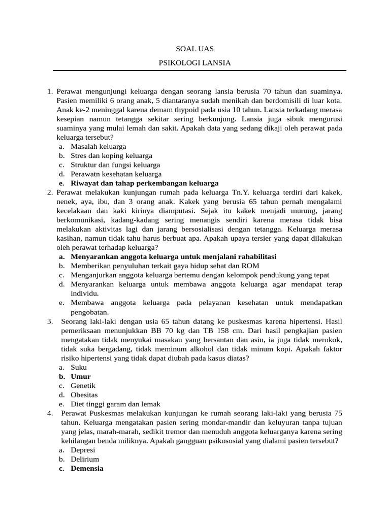 Soal Uas Psikologi Lansia Fix (1) | PDF Soal Uas Psikologi Lansia Fix (1) | PDF