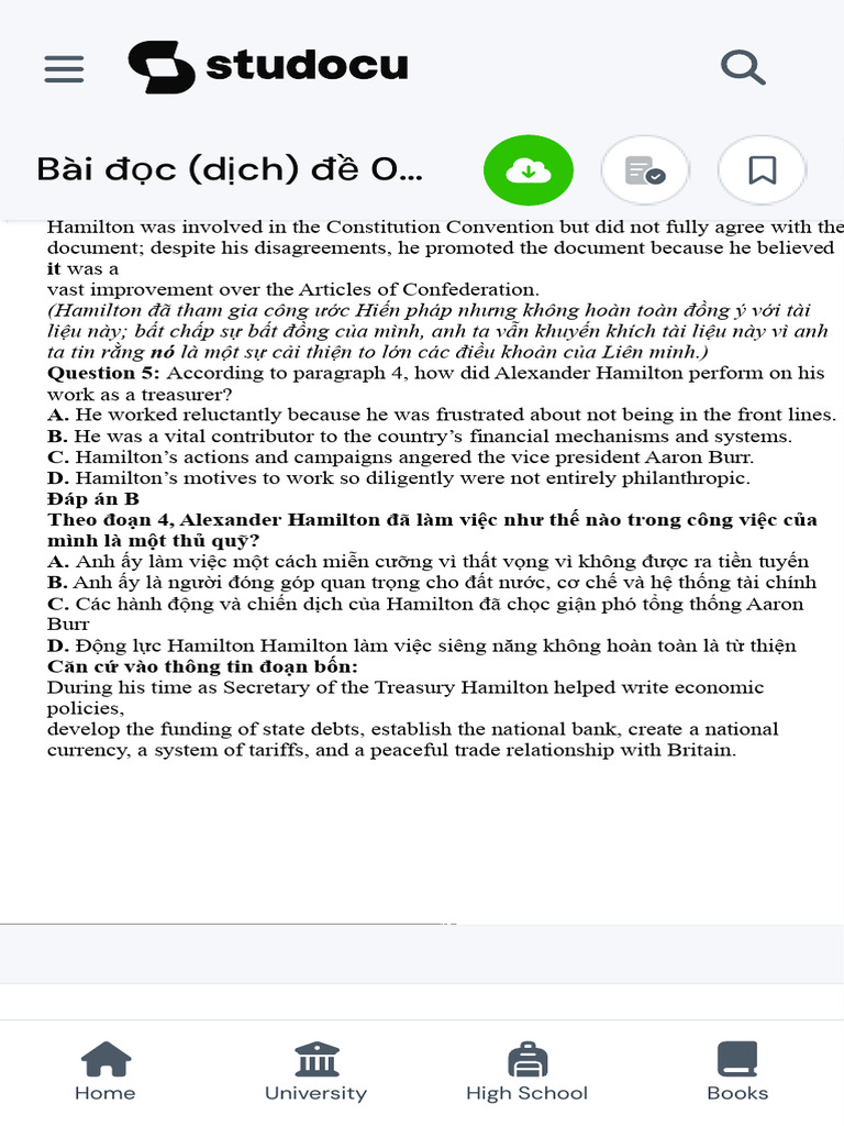 Bài đọc (dịch) đề 02 - .............. - Alexander Hamilton was born on January 11, or 1757 in ...