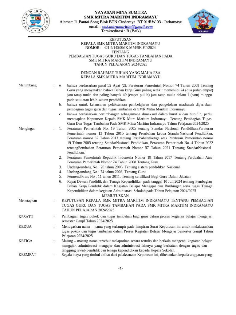 SK Pembagian Tugas 2024 Ganjil | PDF
