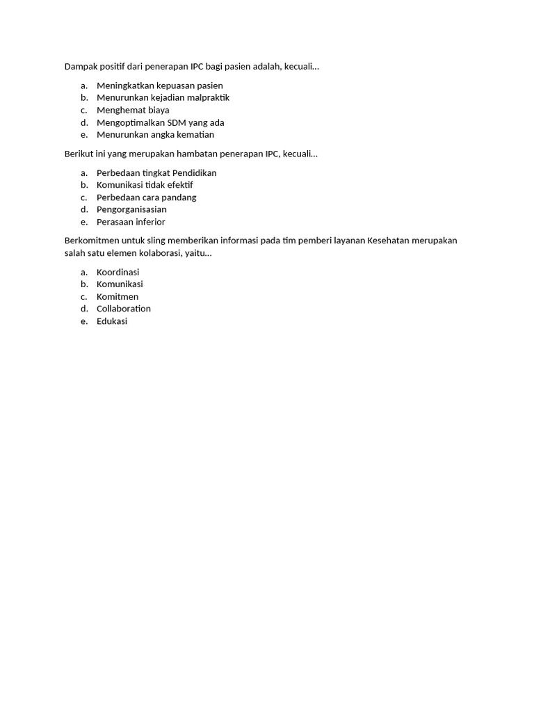 Soal Ipc Dan Iptek Bidan Semester 1 2 | PDF