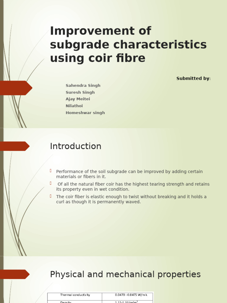 (Capstone) Improvement of Subgrade Characteristics Using Coir Fibre ...