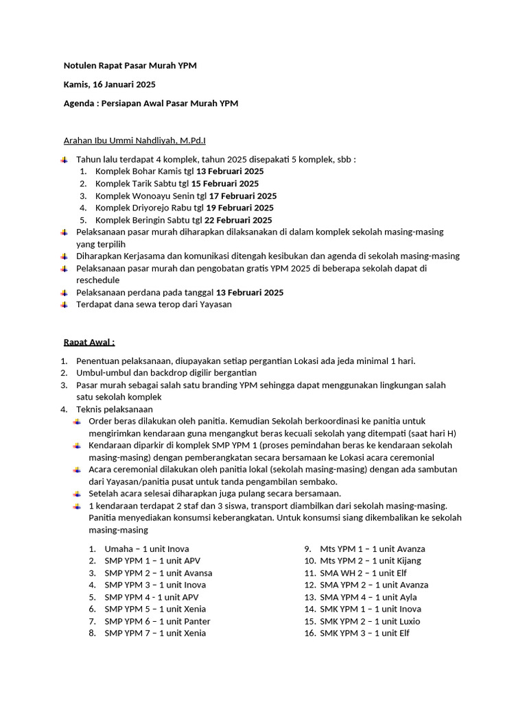 Notulen Rapat I Pasar Murah YPM | PDF