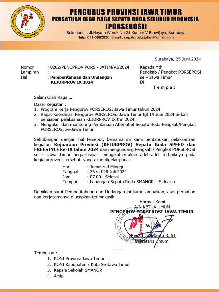 UNDANGAN KEJURPROV IX THN 2024 | PDF