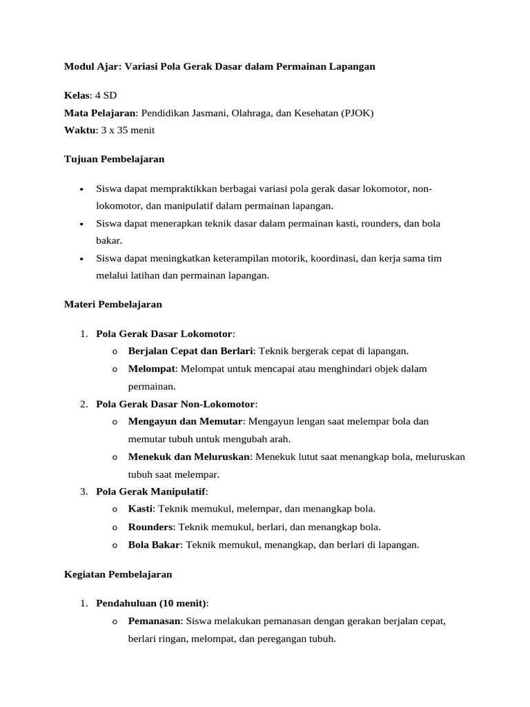Pola Gerak Dasar PJOK Kelas 4 | PDF