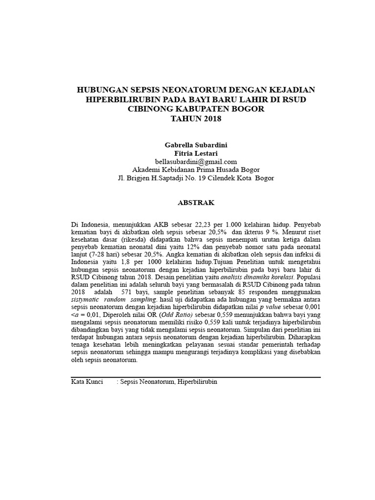 Hubungan Sepsis Neonatorumdengan Kejadian Hiperbilirubin Pada Bayi Baru ...