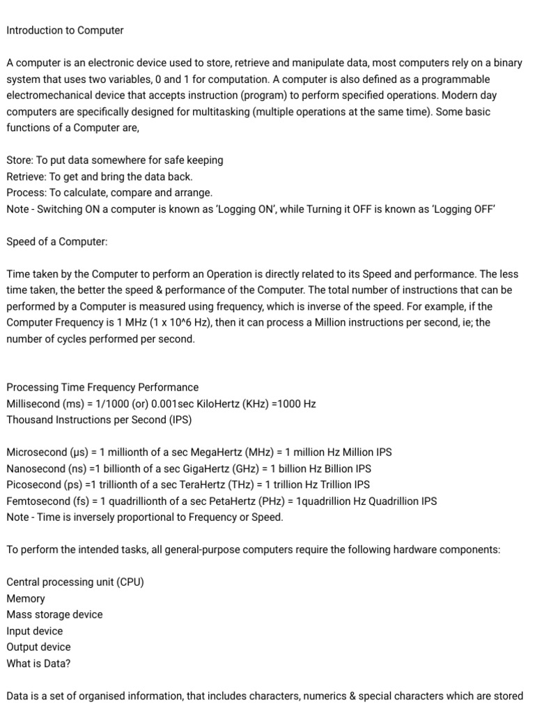 2. Introduction to Computer | PDF | Hertz | Supercomputer