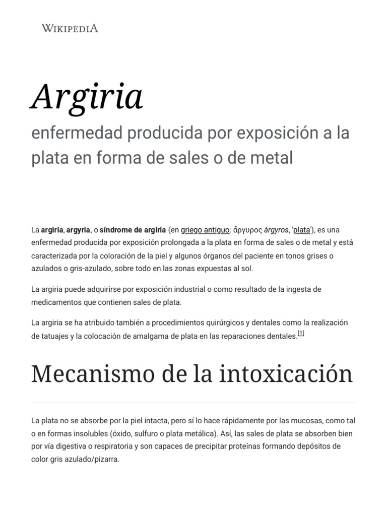 Argiria - Wikipedia, La Enciclopedia Libre | PDF