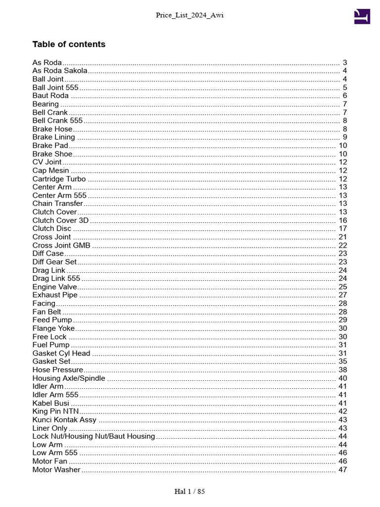 Price List 2024 Awi | PDF | Vehicle Technology | Cars Of Japan