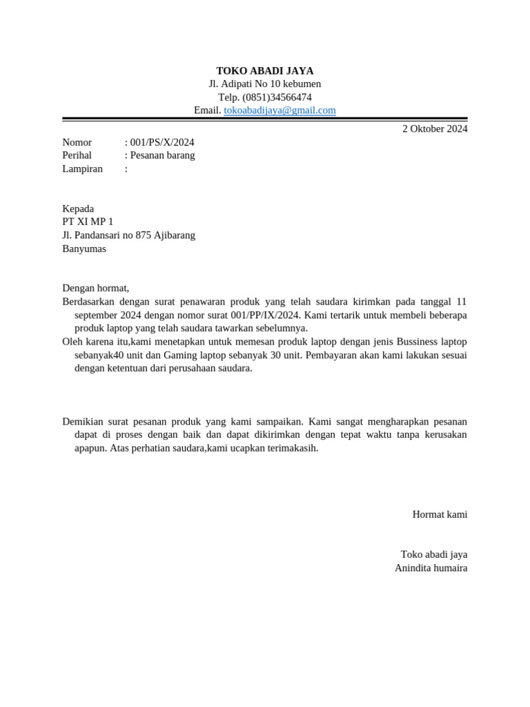 Surat Pesanan Vier | PDF