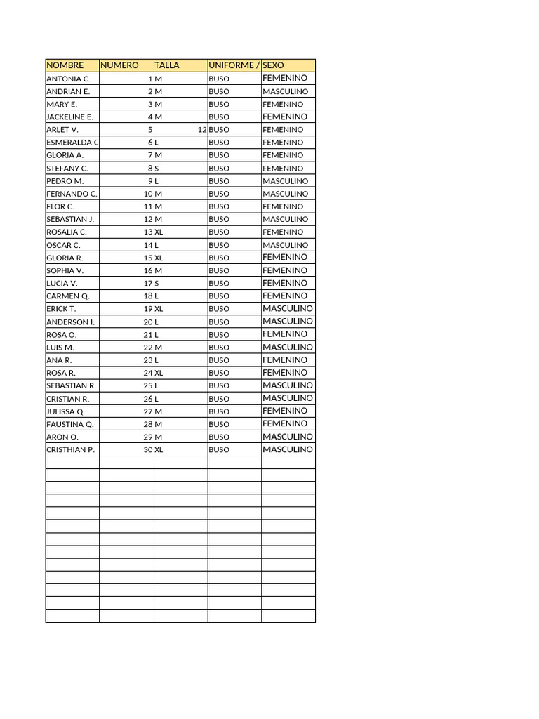 Formato para Uniformes MZ Sport | PDF