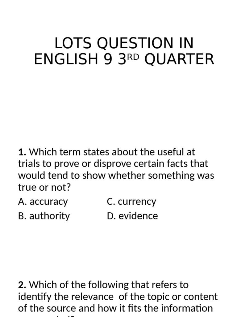 Lots Question in English 9 3RD Quarter | PDF