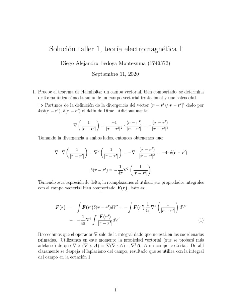 Soluciontaller 1 Te 1 | PDF | Divergencia | Integral