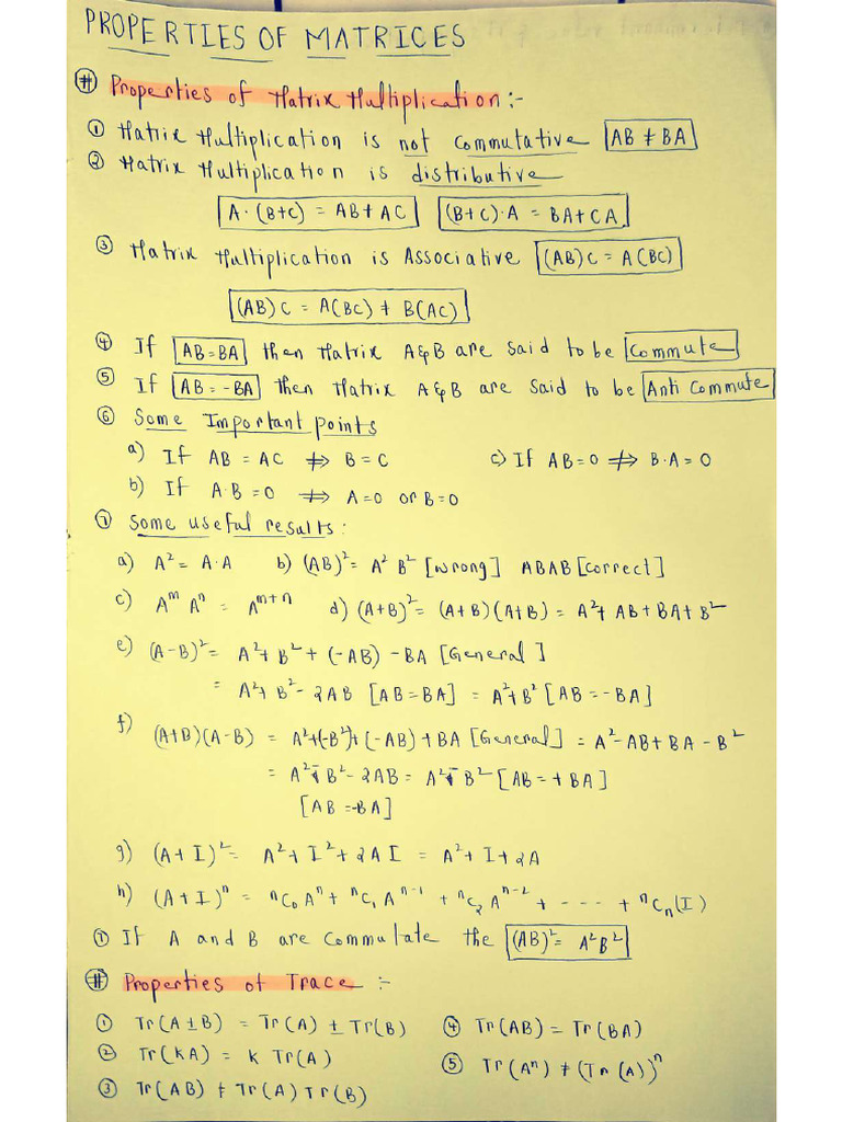 Matrices Short Note | PDF