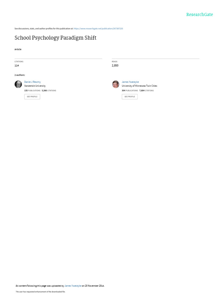 School Psych Paradigm Shift | PDF | School Psychology | Psychology