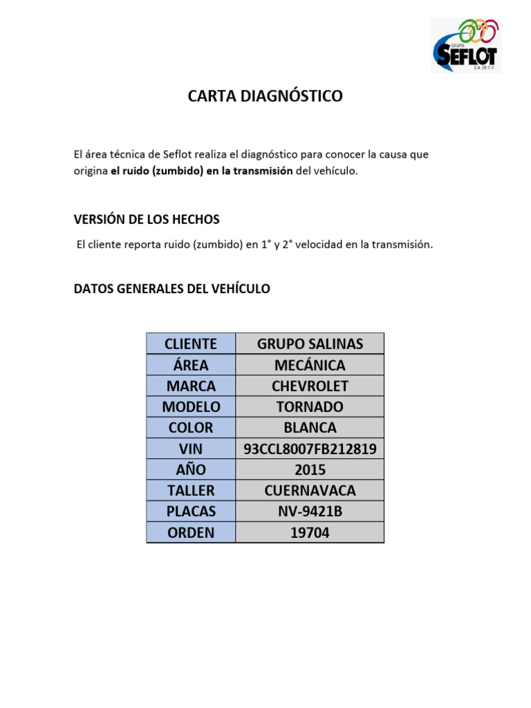 Diagnóstico de Transmisión Chevrolet Tornado | PDF