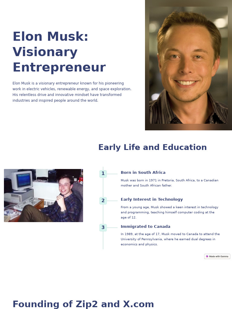Elon Musk: Visionary Entrepreneur Overview | PDF | Elon Musk | Space X