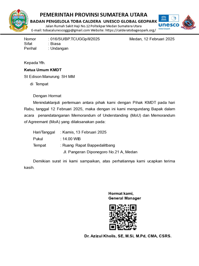 Surat Undangan MoU Dan MoA KMDT | PDF