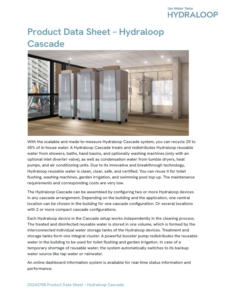 Product Data Sheet - Hydraloop Cascade | PDF | Washing Machine | Water