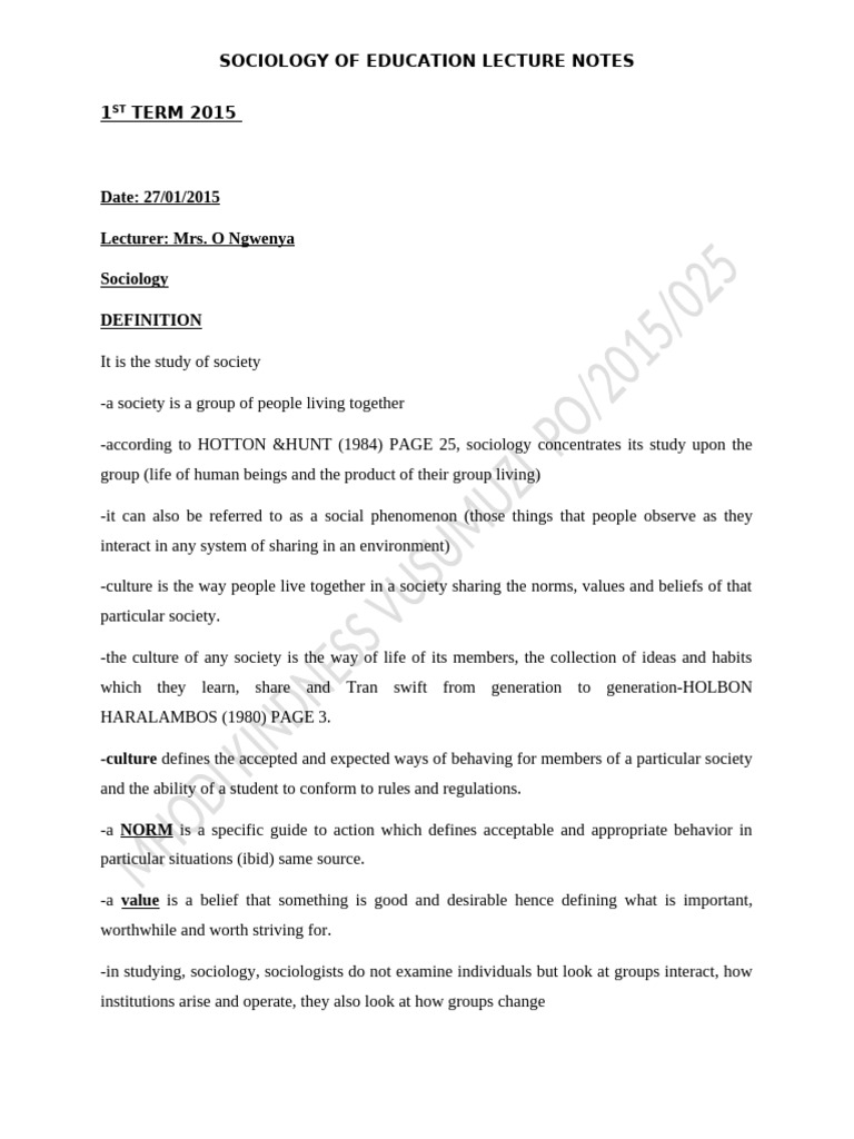 Sociology of Education Lecture Notes | PDF | Gender Studies | Feminism