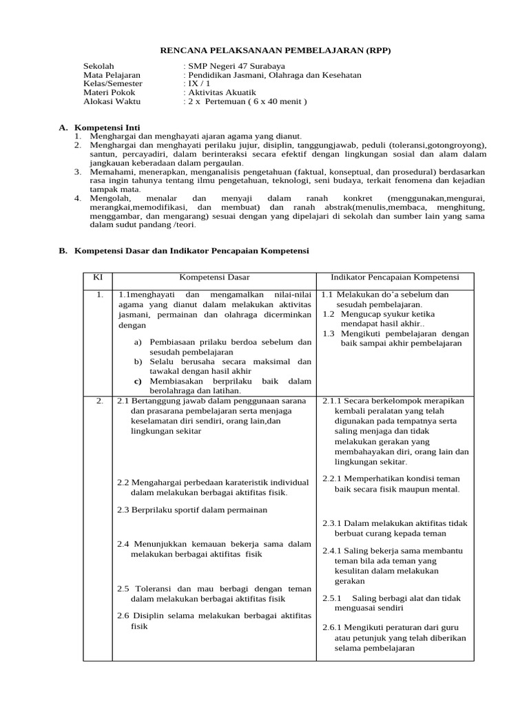 Model RPP Renang 9 | PDF