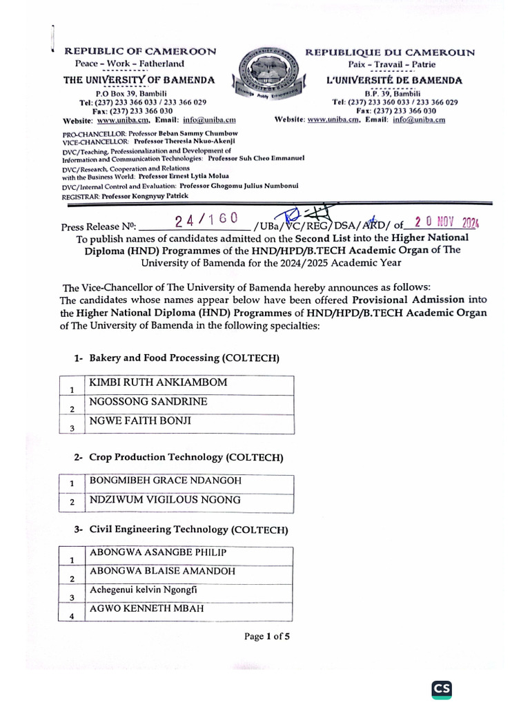 2nd Admission List HND | PDF