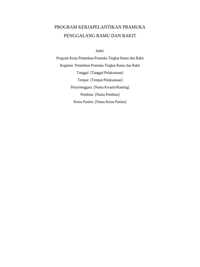 Program Kerja Pelantikan Pramuka Tingkat Ramu Dan Penggalang | PDF