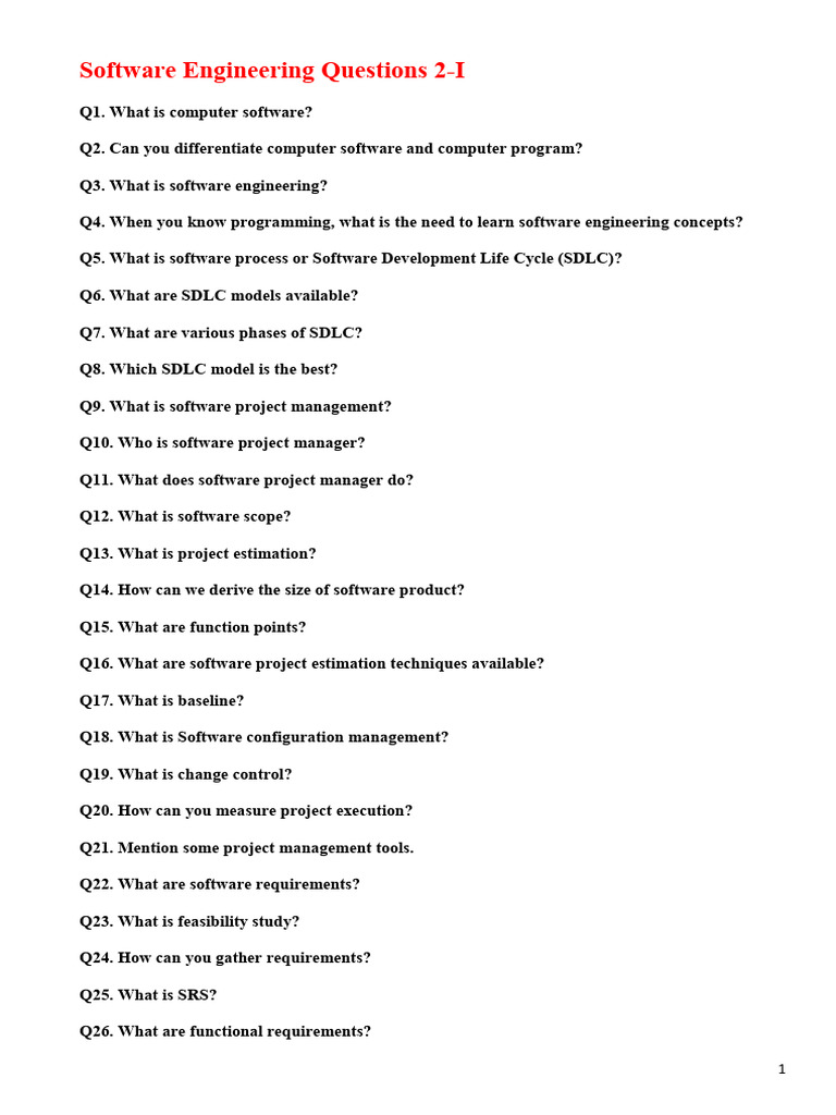 Software Engineering Questions SET 2 | PDF