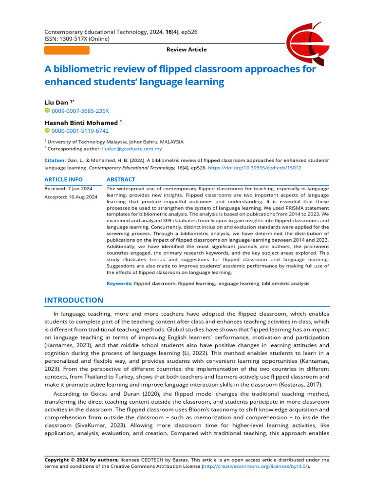 A Bibliometric Review of Flipped Classroom Approaches For Enhanced Students' Language Learning ...