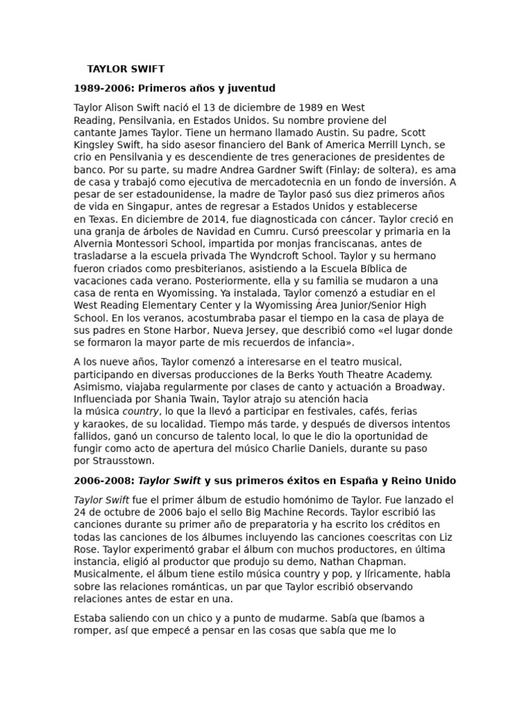 Biografía de Taylor Swift | PDF | Taylor Swift | Músicos americanos