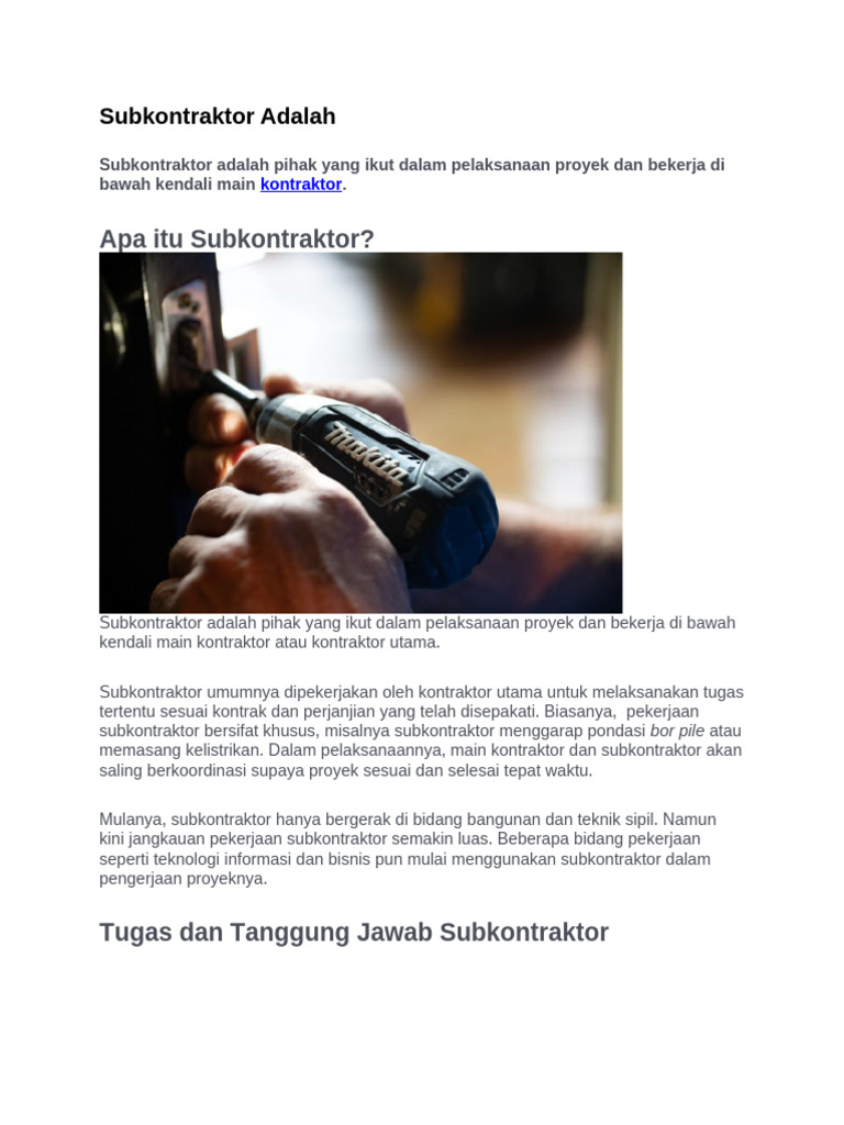 Pengertian Subkontraktor | PDF