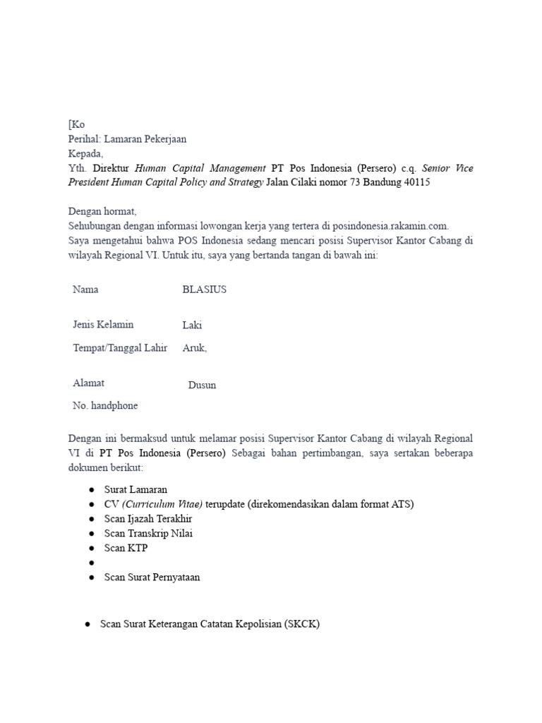 Lamaran Pekerjaan Blasius Heru Seneve | PDF