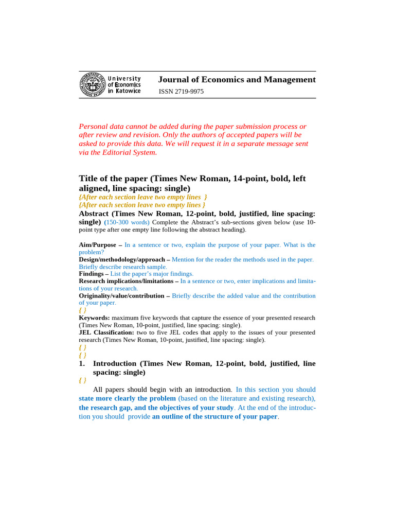 JEM Template For SUBMISSION AND REVISION25 | PDF | Times New Roman