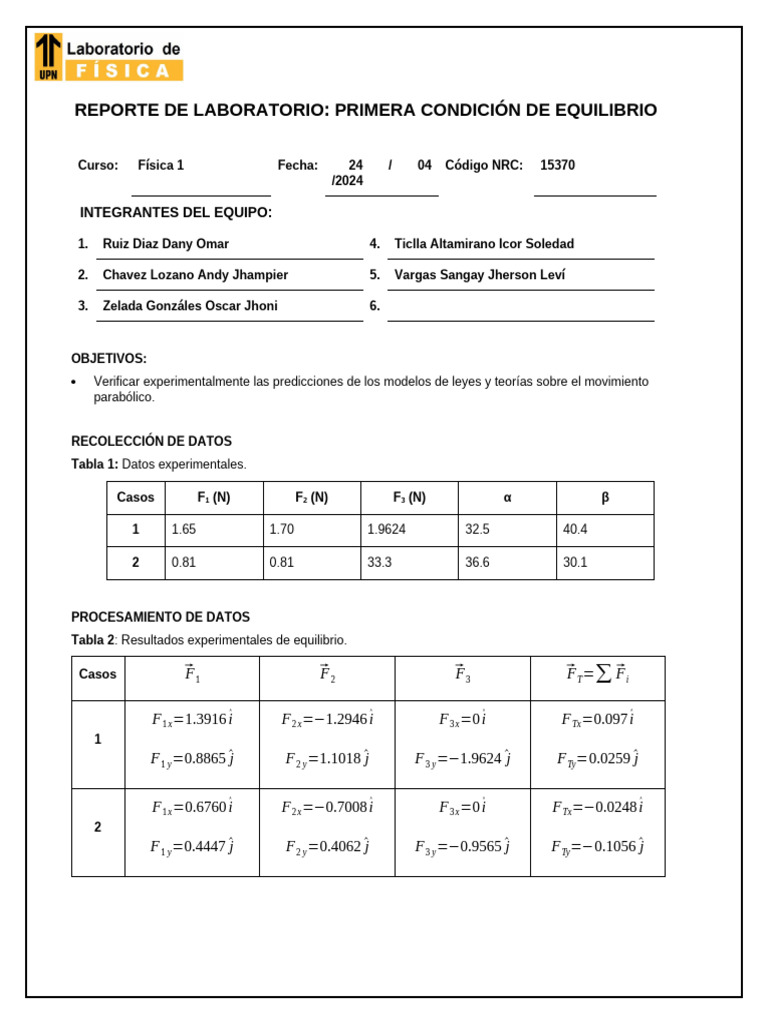 Reporte Lab Fisi1 S05 Pce 2024 (1.0) | PDF | Fuerza | Ciencias fisicas