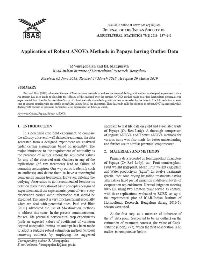 Robust ANOVA for Papaya Outlier Data | PDF | Analysis Of Variance ...