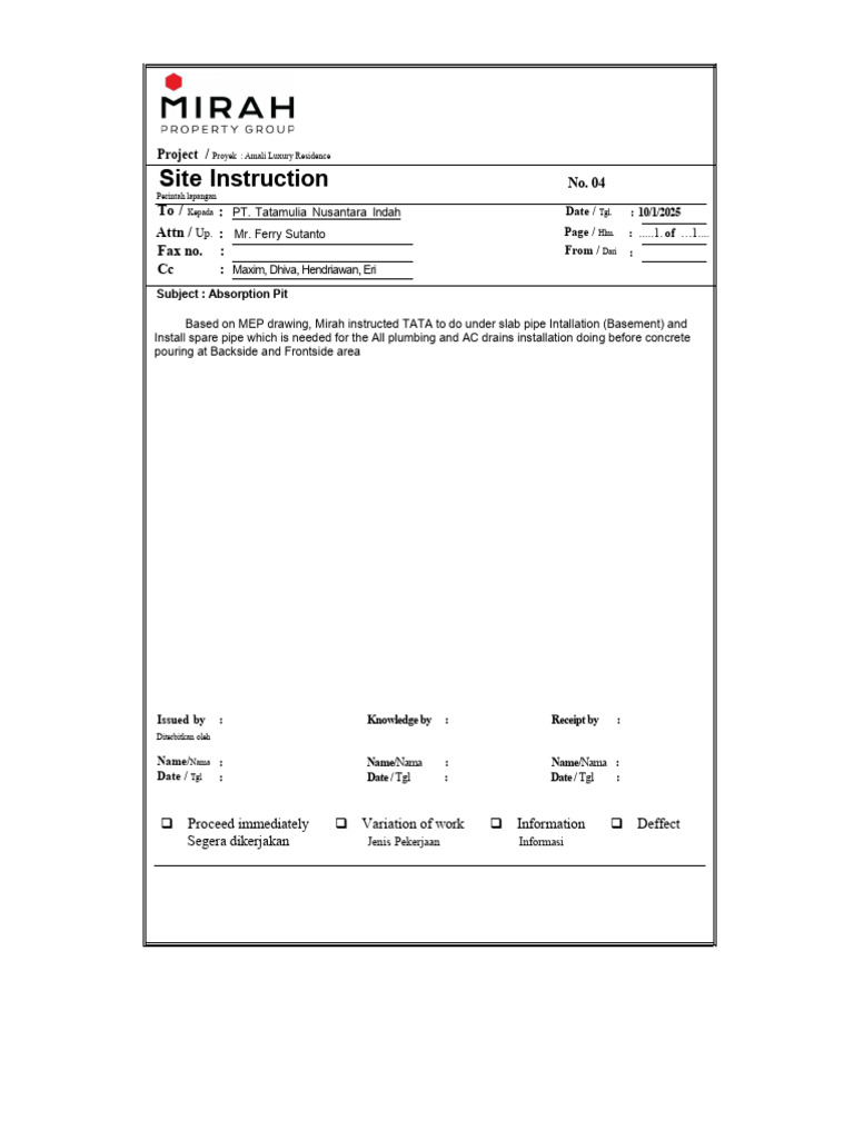 SI-004 - Under Slab Pipe Installation and Spare Pipe | PDF