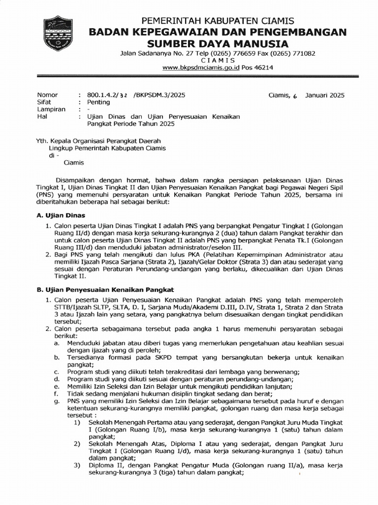 Ujian Dinas Dan UPKP Tahun 2025 - 001789 | PDF