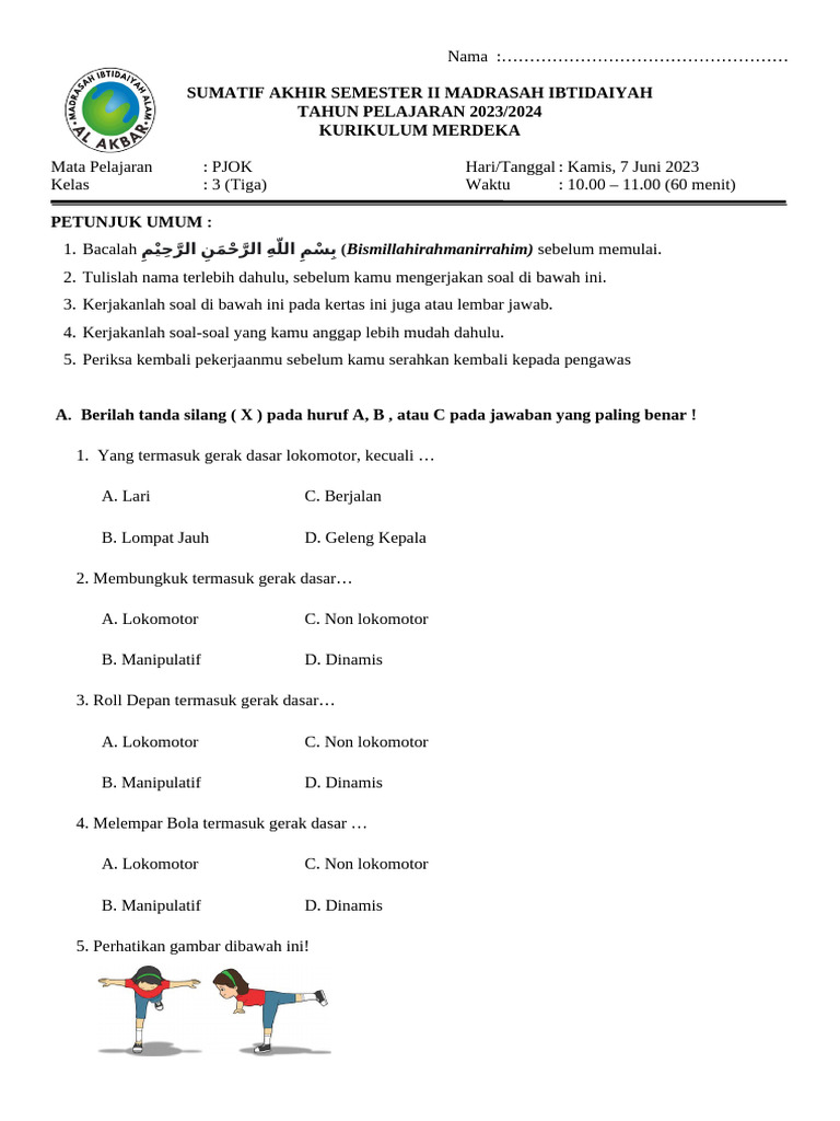 Soal PJOK Kelas III Semester 2 | PDF
