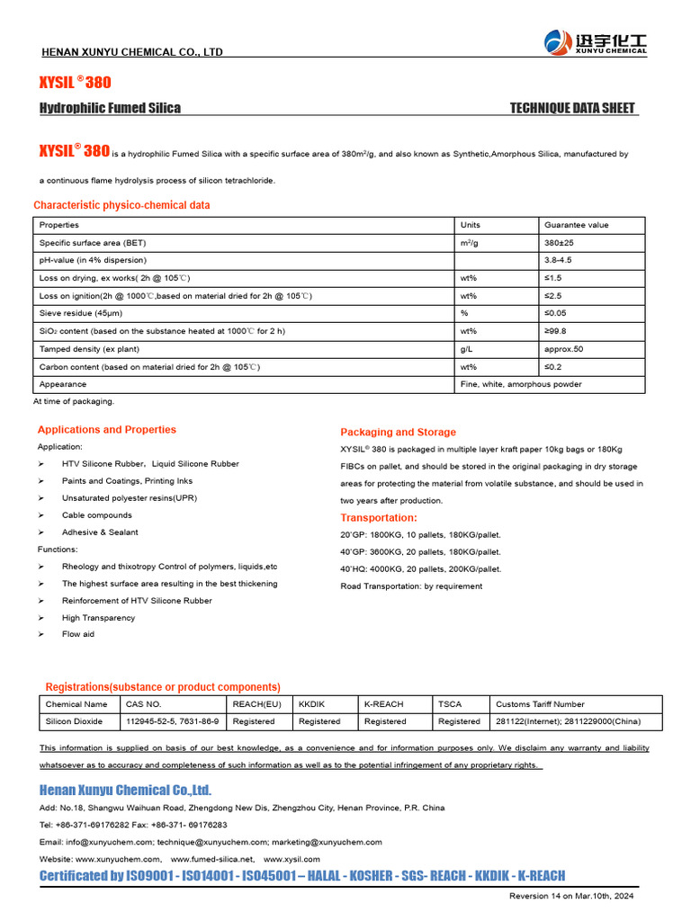 TDS-XYSIL380 Fumed Silica | PDF | Silicon Dioxide | Silicone