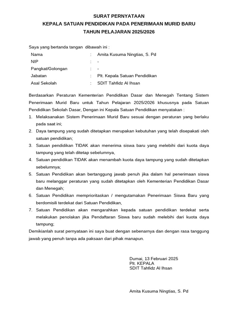 Surat Pernyataan Spmb-2025 | PDF