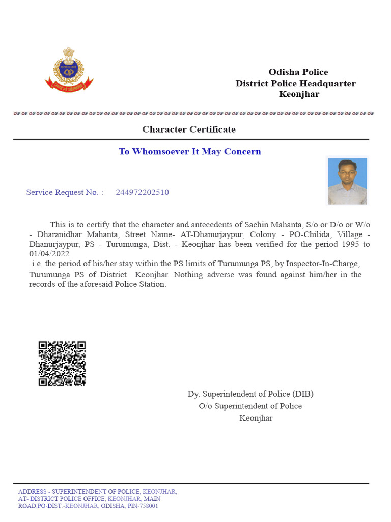 Police Verification Certificate Apply Online - Character Certificate | PDF
