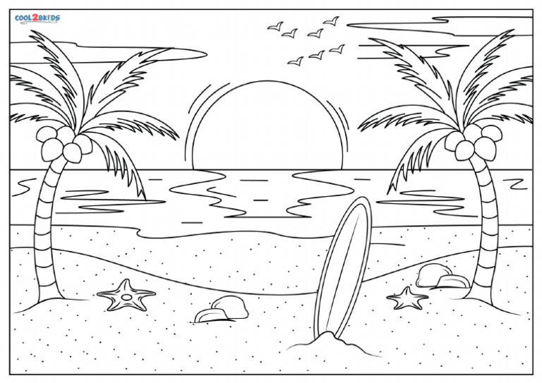 Beach Sunset Coloring Pages | PDF