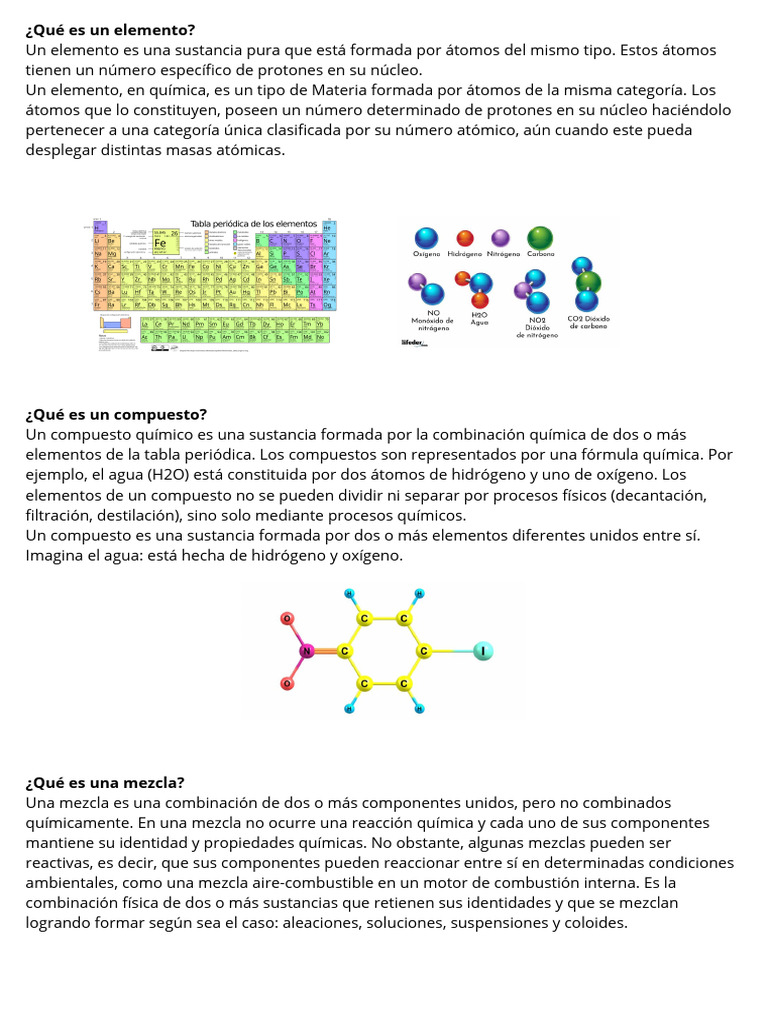 Elementos, Compuestos y Mezclas: Definiciones | PDF
